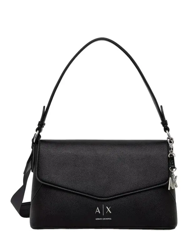 Armani Exchange Logo Plaque Pebbled Shoulder Bag - Black