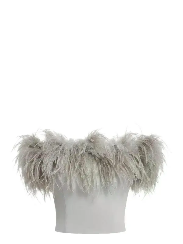 GEMY MAALOUF Feather-trim Off-shoulder Top - Grey
