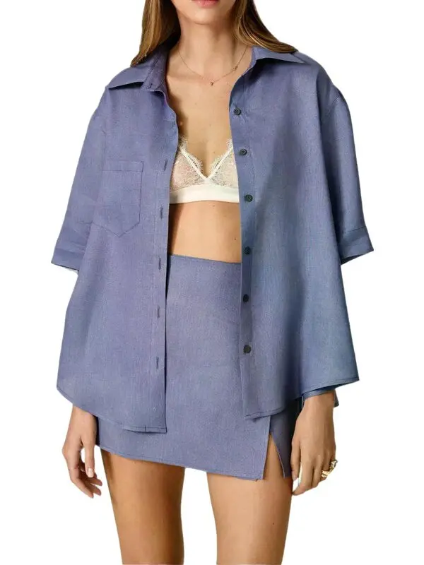 PNK V-neck Shirt With Button Fastening And Straight Hem - Blue