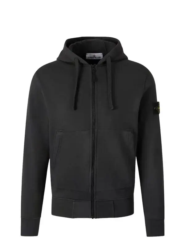 Stone Island Logo Patch Zip-up Hoodie - Black