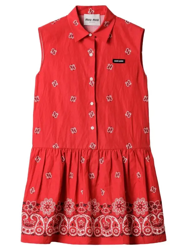 Miu Miu Graphic Pattern Sleeveless Mini Dress - Red/white