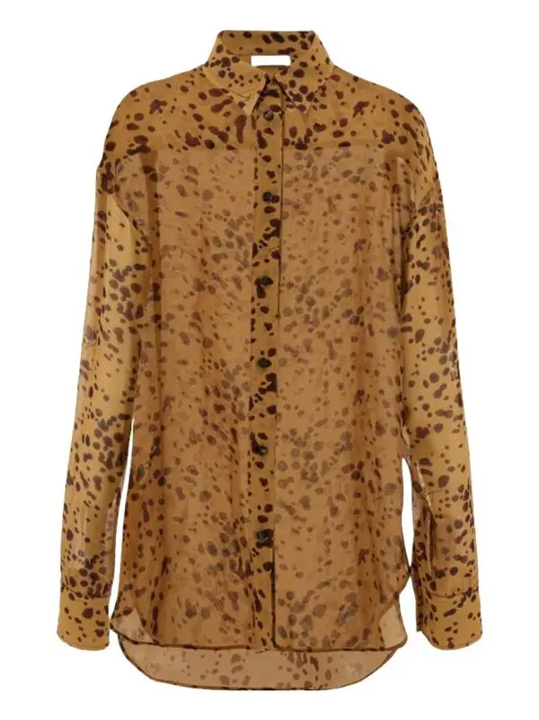 FERRAGAMO Georgette Shirt With Orchid Print - Brown