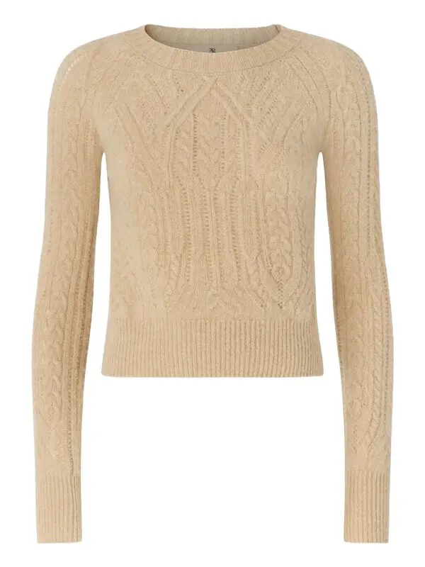 Ermanno Scervino Long-sleeved Pure Cashmere Sweater With Cable-knit Detailing - Nude