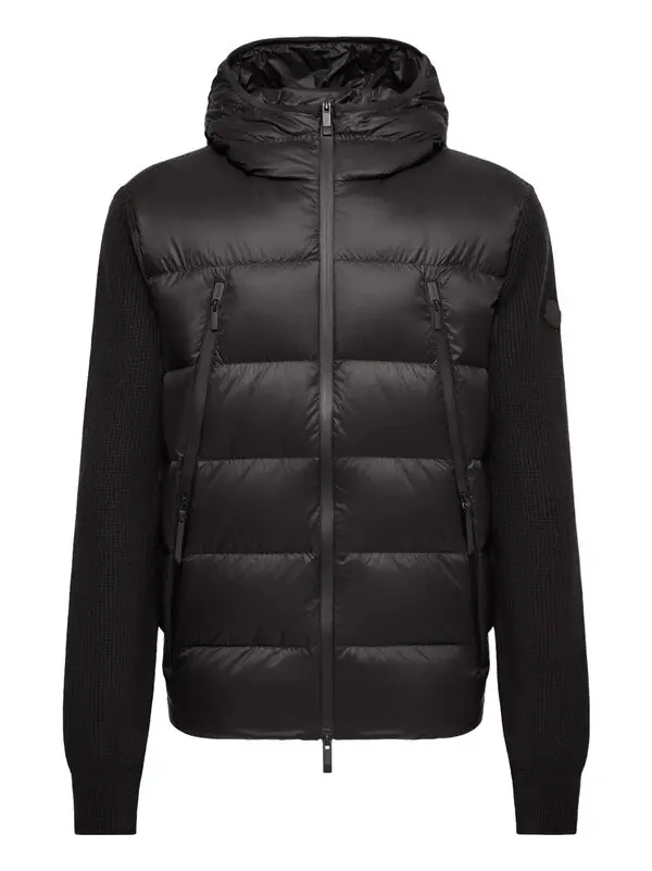 Moncler Wool Padded Zip-up Cardigan With Hood - Black