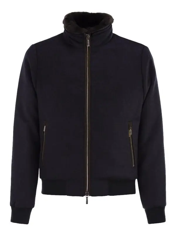 MOORER Bellati Cashmere Bomber Jacket With Fur Trim - Blue