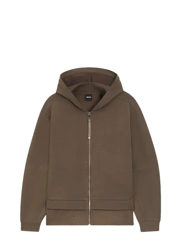 Hugo Boss Zip-up Hoodie With Drawstring - Brown
