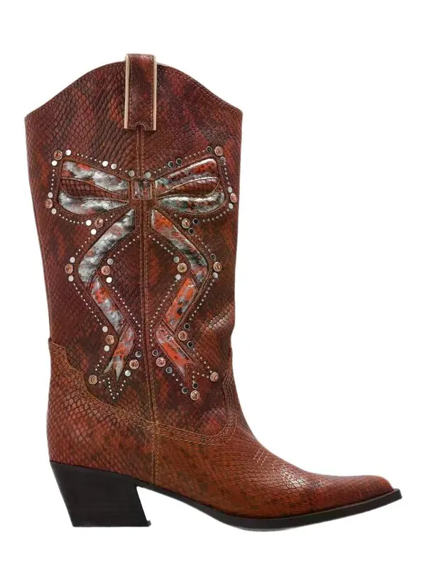 Kurt Geiger Rodeo Bow Snakeskin-effect Boots - Brown