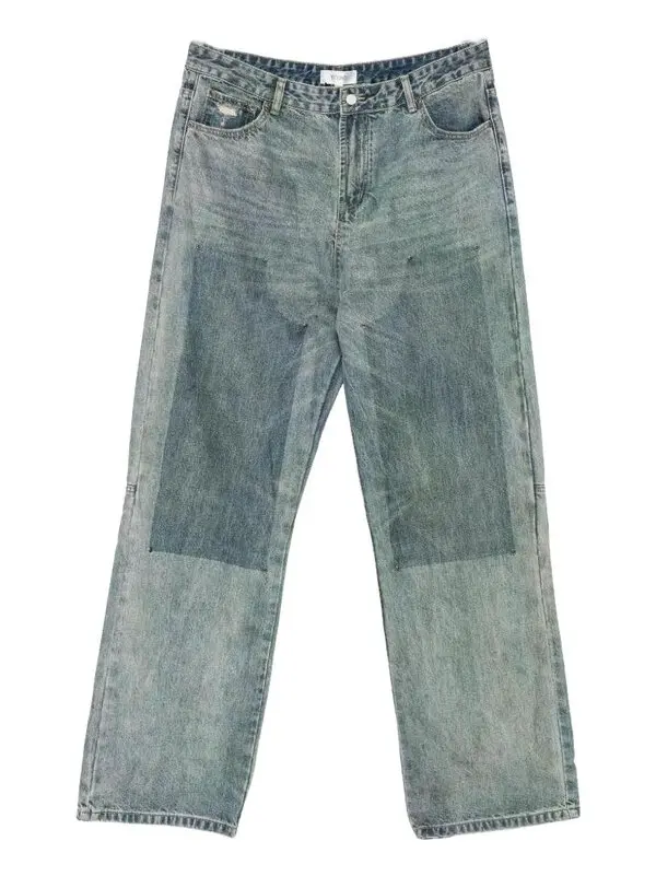 FOUND Washed Jeans With Silver-tone Stud Detailing - Blue