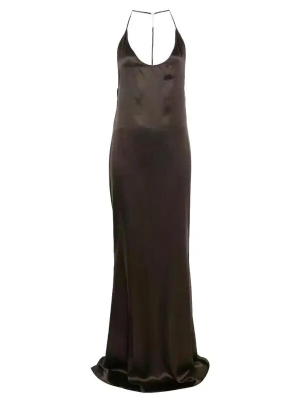 TOM FORD Halterneck Silk-satin Maxi Dress - Brown