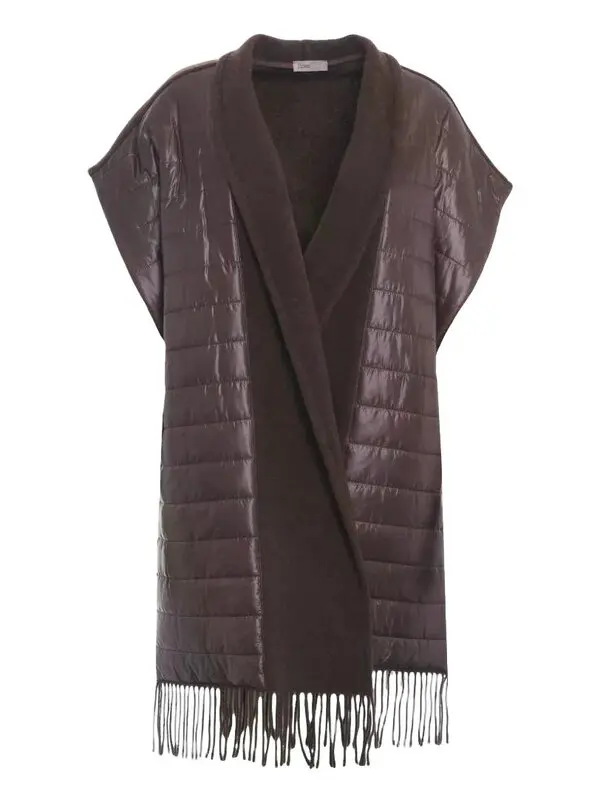 Herno Sleeveless Cape With Fringe Hem - Brown