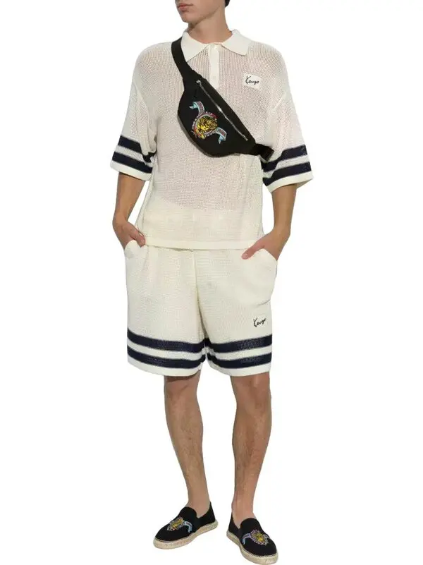 Kenzo Stripe-trim Decorative-weave Shorts - Neutrals