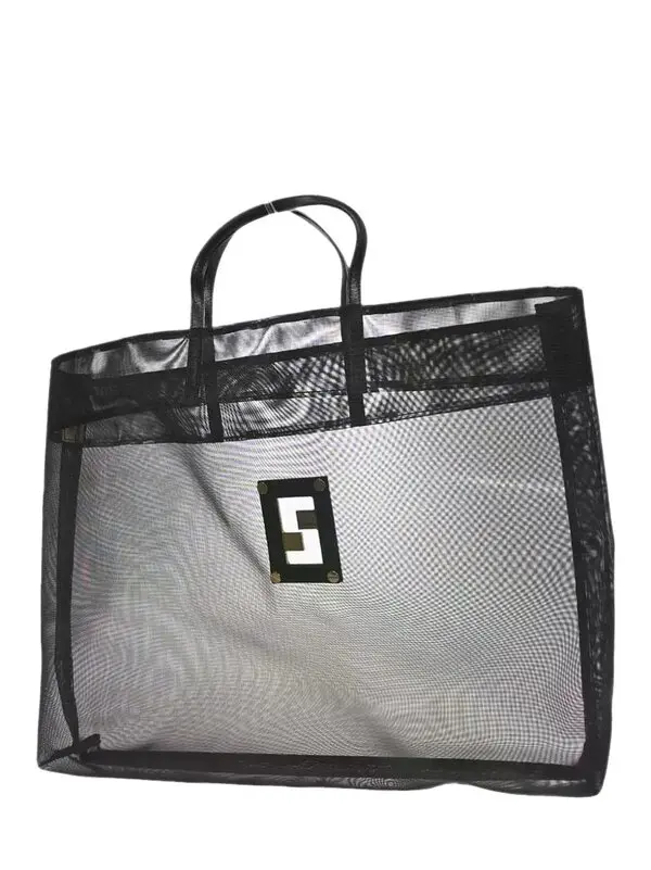 Fendi Mesh Tote Bag With Ff Logo Plaque - Black