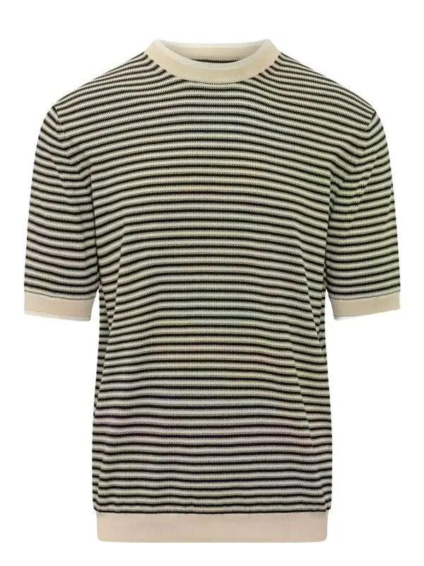 HOSIO Striped Short-sleeve Sweater - Neutrals