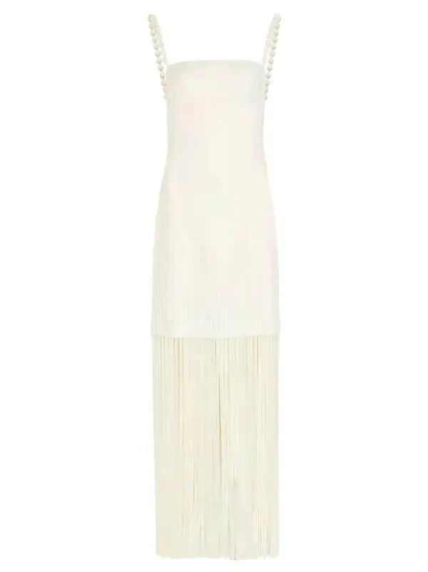 ANDRES OTALORA Midi Dress With Beaded Straps And Fringe Detail - Neutrals