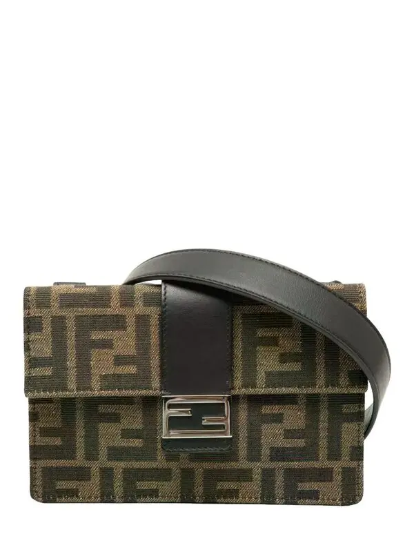 Fendi Zucca Canvas Convertible Baguette Pouch Crossbody Bag - Brown