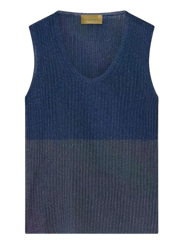 Momoni Ribbed-knit V-neck Sleeveless Top - Blue