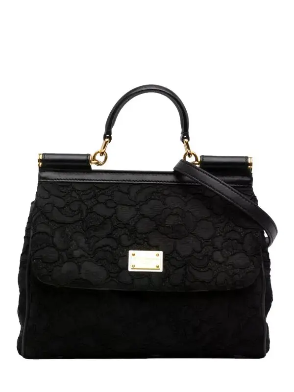 Dolce & Gabbana Medium Embroidered Lace Miss Sicily Satchel - Black