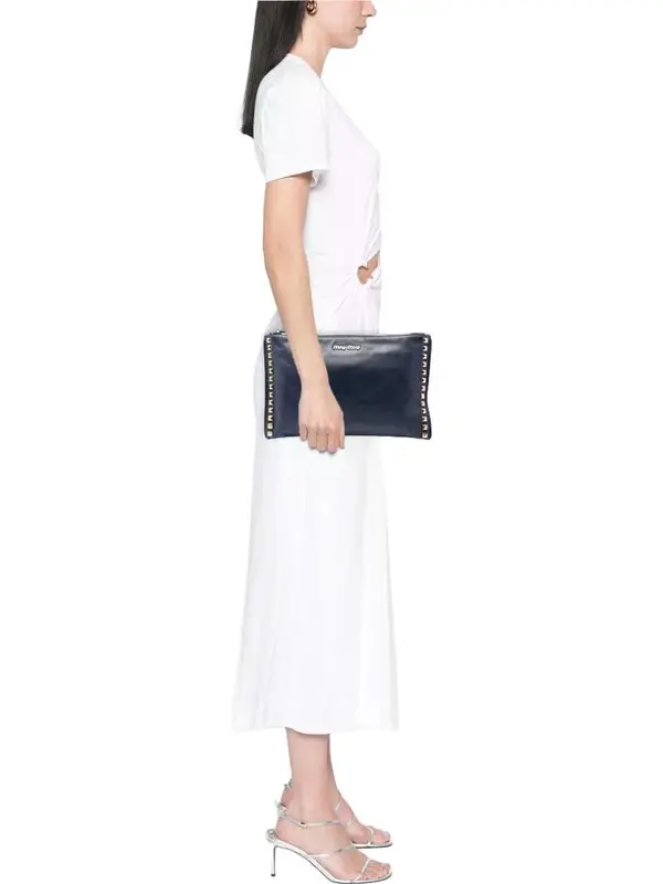 Miu Miu Studded Leather Zip Clutch Bag - Blue