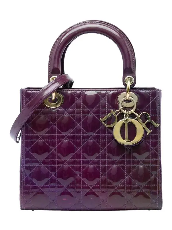 Dior Patent Cannage Lady Satchel - Purple