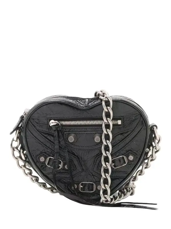 Balenciaga Lambskin Heart Chain Crossbody Bag - Black