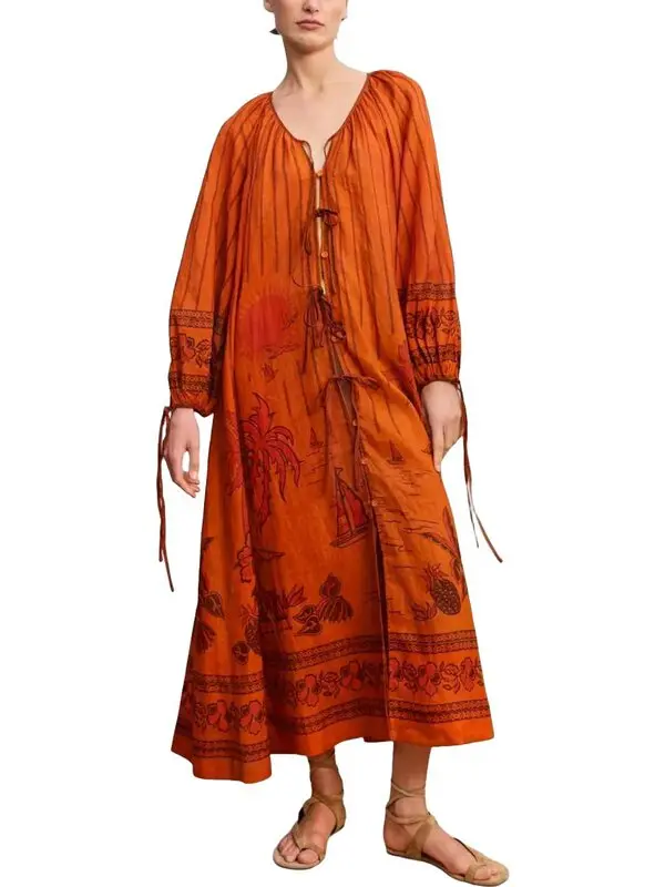 ALEMAIS Graphic Print Midi Dress - Orange
