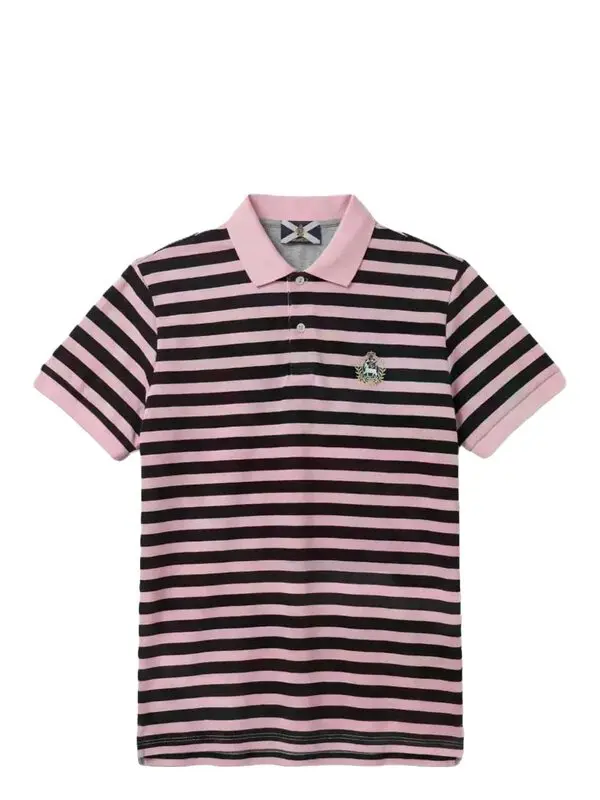 JOHNNY LAMBS Striped Embroidered-crest Polo Shirt - Pink
