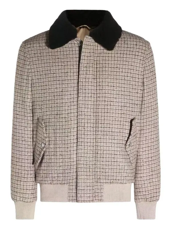 Eleventy Shearling Collar Checked Jacket - Neutrals