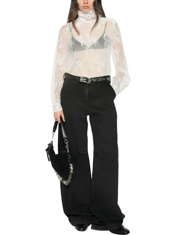 Patrizia Pepe Lace High Neck Top - White