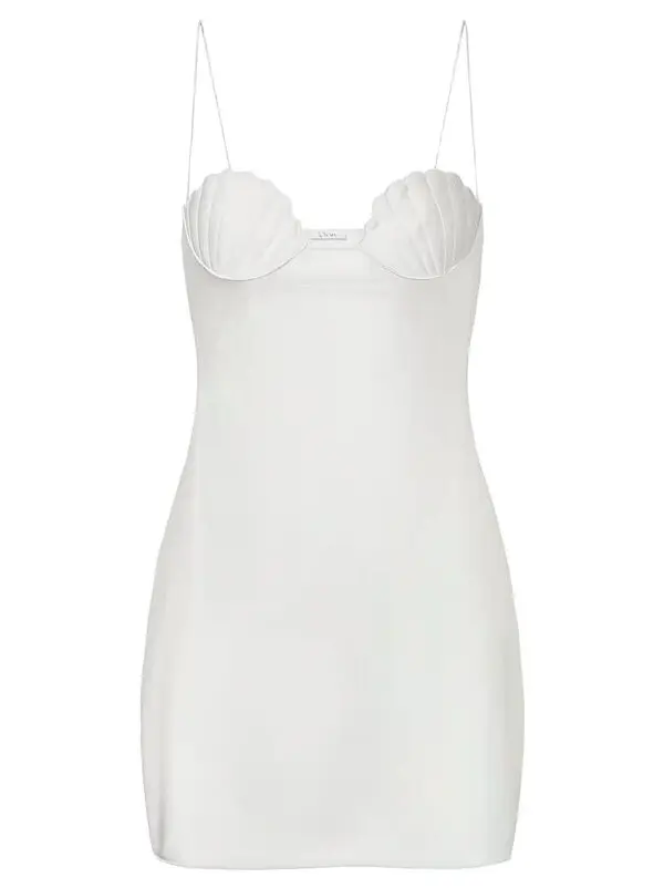 Oseree Shell-detail Satin-finish Mini Dress - White