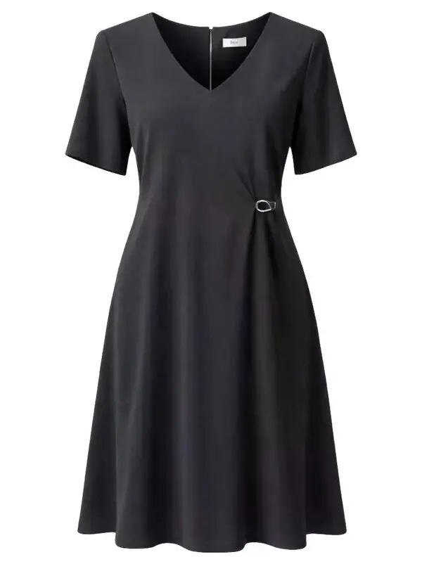 Herno V-neck Midi Dress With Buckle Detail - Black