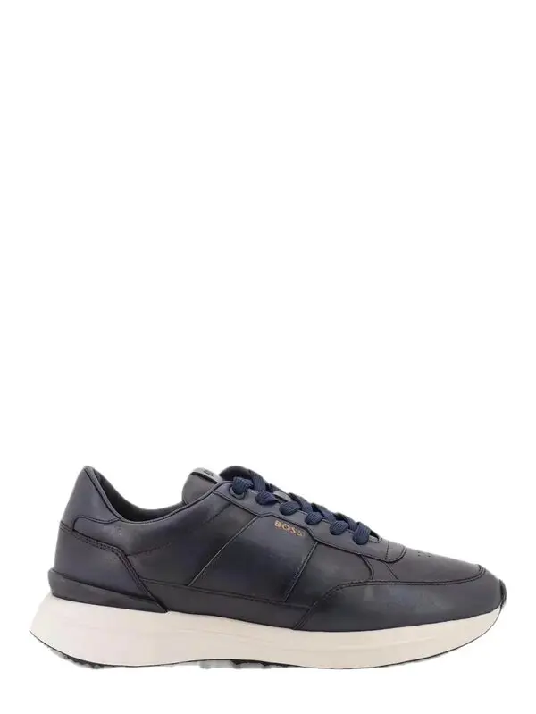 BOSS Logo-engraved Leather Lace-up Sneakers - Blue