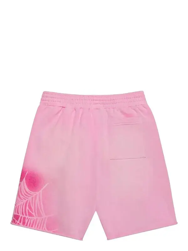 SP5DER Rhinestone Embellished Spray-print Track Shorts - Pink