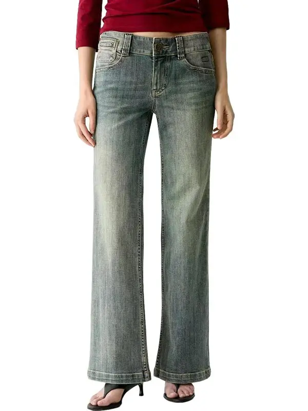 Miss Sixty Logo Patch Whiskered Straight Jeans - Blue