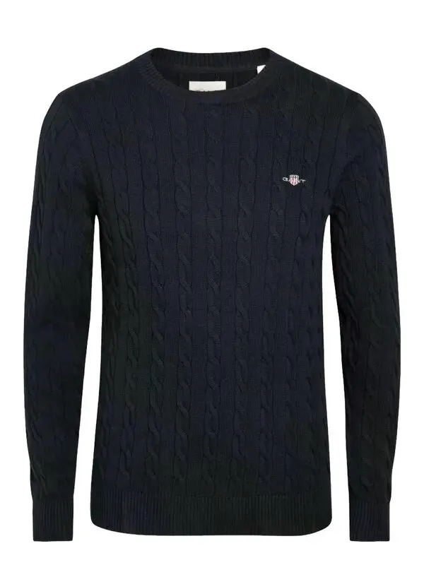 Gant Cable-knit Cotton Sweater With Embroidered Logo - Blue