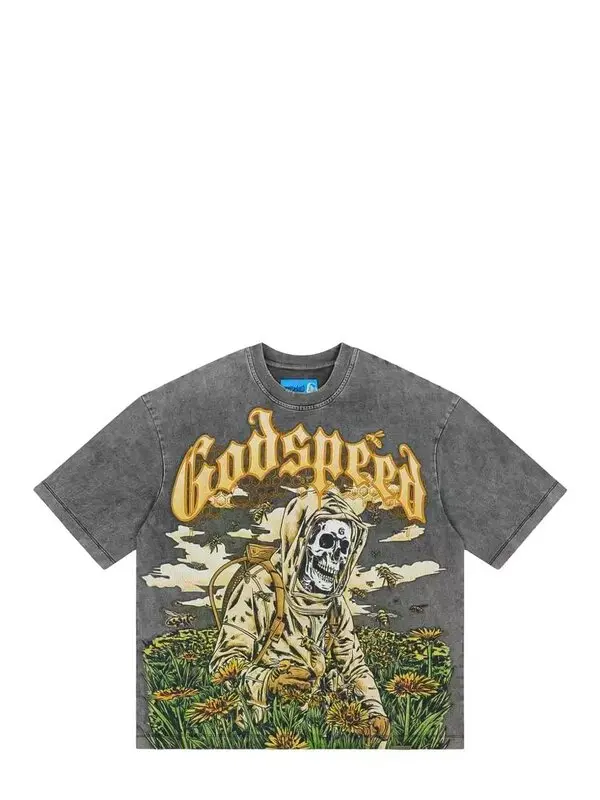 GODSPEED Save The Bees Ii Graphic-print Washed-effect T-shirt - Grey