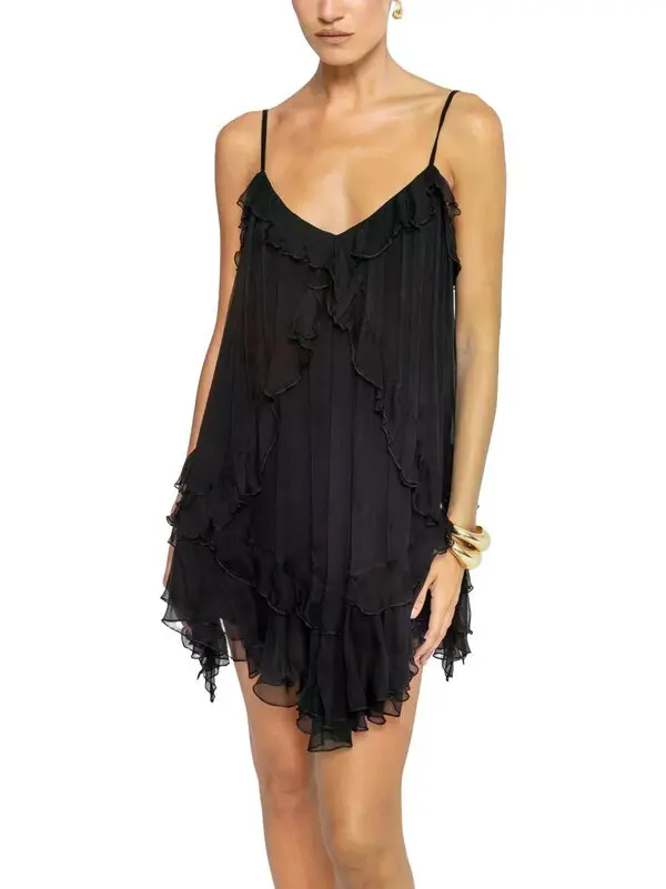 NISSA Open-back Ruffled Silk Mini Dress - Black