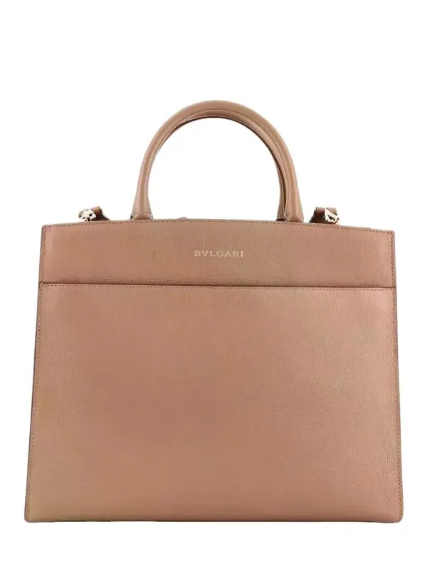 BVLGARI Embellished Logo Leather Medium Tote Bag - Neutrals
