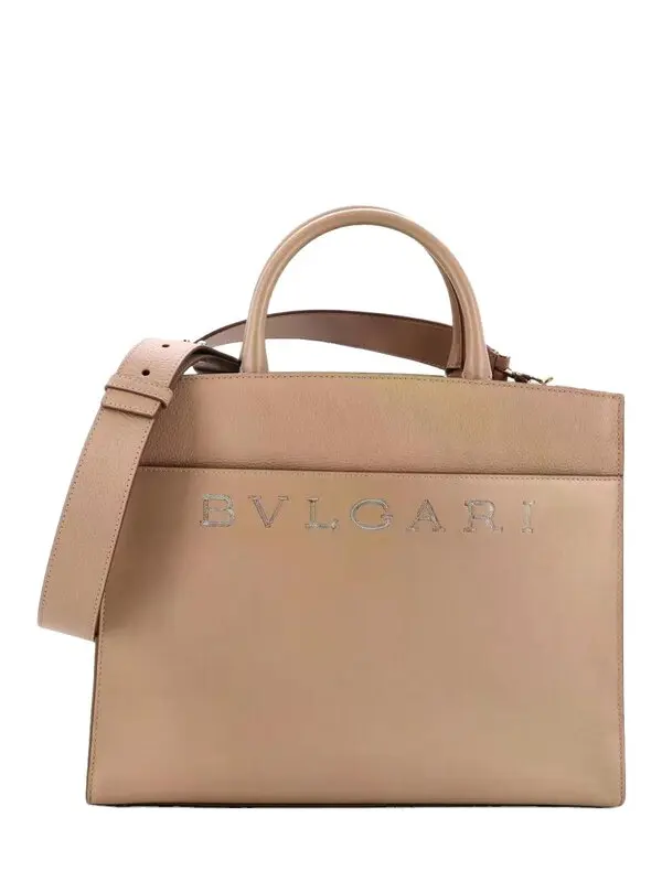 BVLGARI Embellished Logo Leather Medium Tote Bag - Neutrals