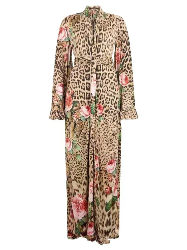 Roberto Cavalli Leopard And Floral Print Maxi Dress - Neutrals