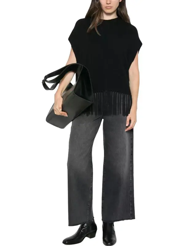 Patrizia Pepe Knitted Poncho With Fringe - Black