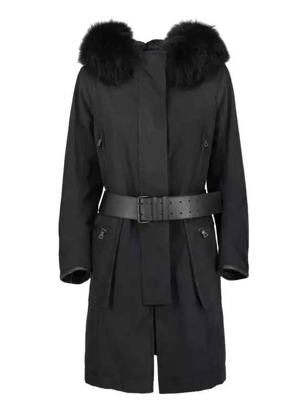 Prada Belted Hooded Coat - Black