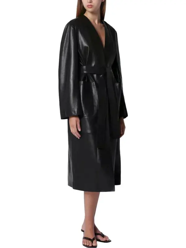 Nour Hammour Ruelle Belted Leather Trench Coat - Black