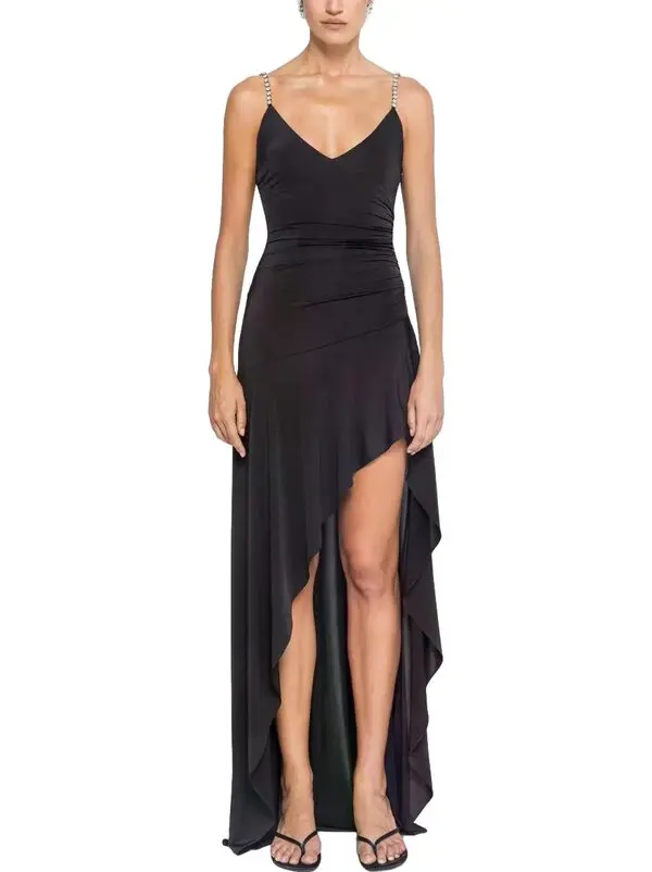 NISSA Asymmetric Crystal-embellished V-neck Maxi Dress - Black