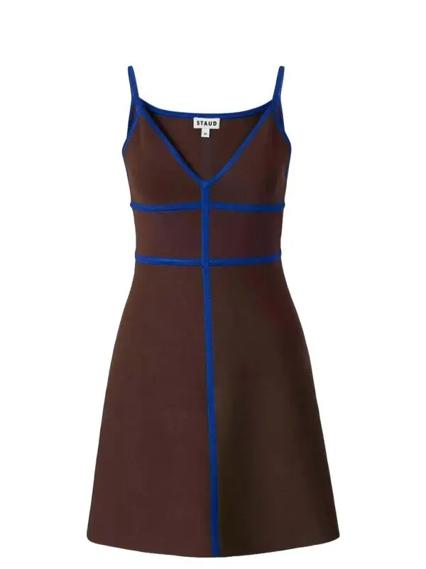 Staud Contrast Trim Sleeveless Mini Dress - Brown