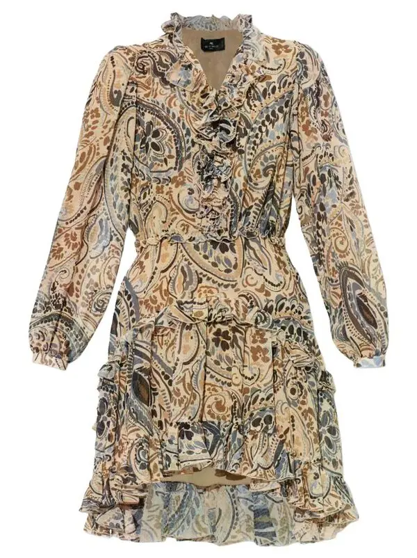 Etro Paisley Print Ruffled Dress - Neutrals