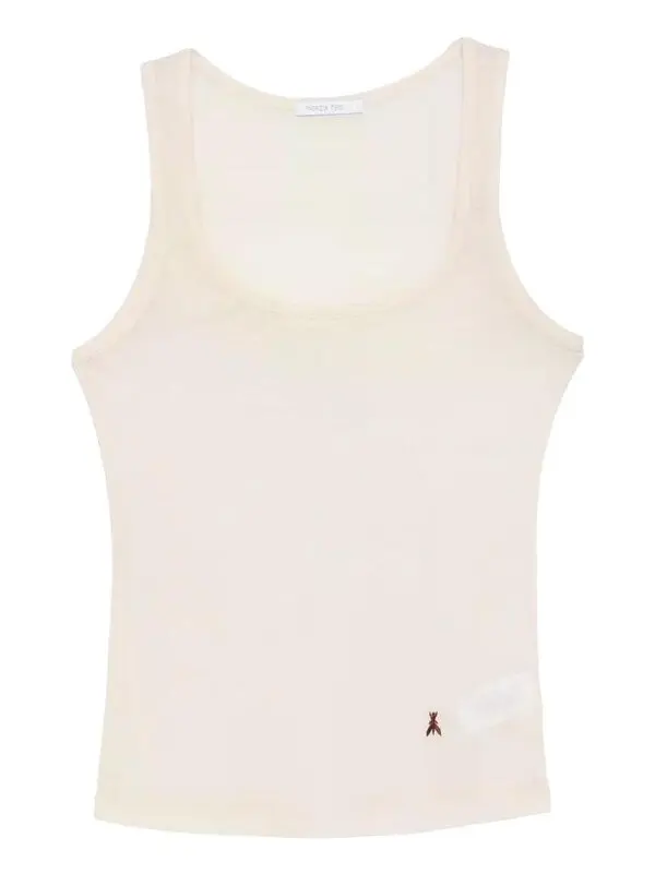 Patrizia Pepe Ribbed Logo-embroidered Tank Top - Neutrals
