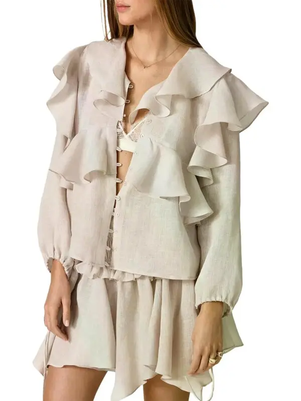 PNK Smocked-waist Ruffled Mini Skirt - Neutrals