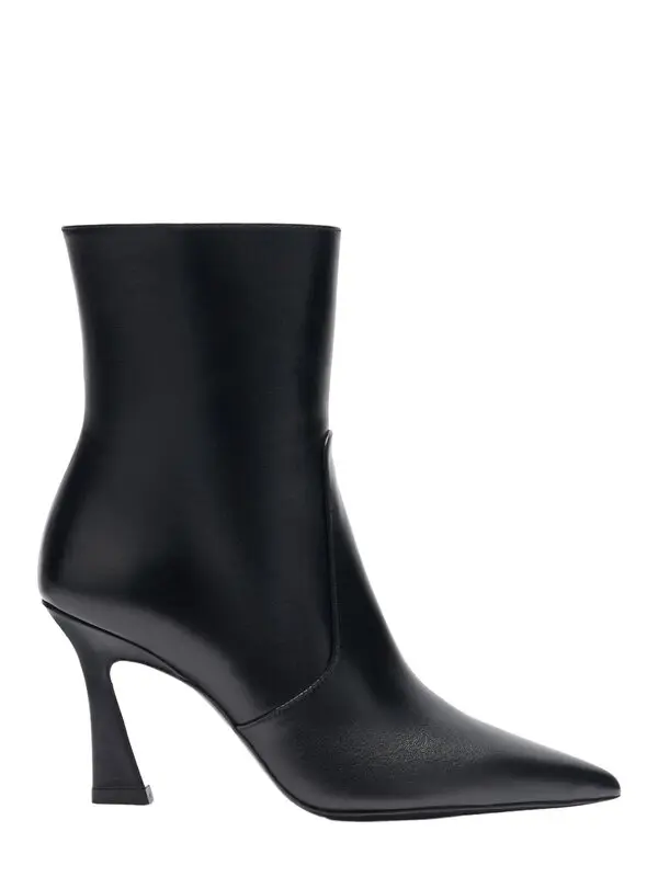 STUART WEITZMAN Pointed Toe Leather Ankle Boots With Sculpted Heel - Black