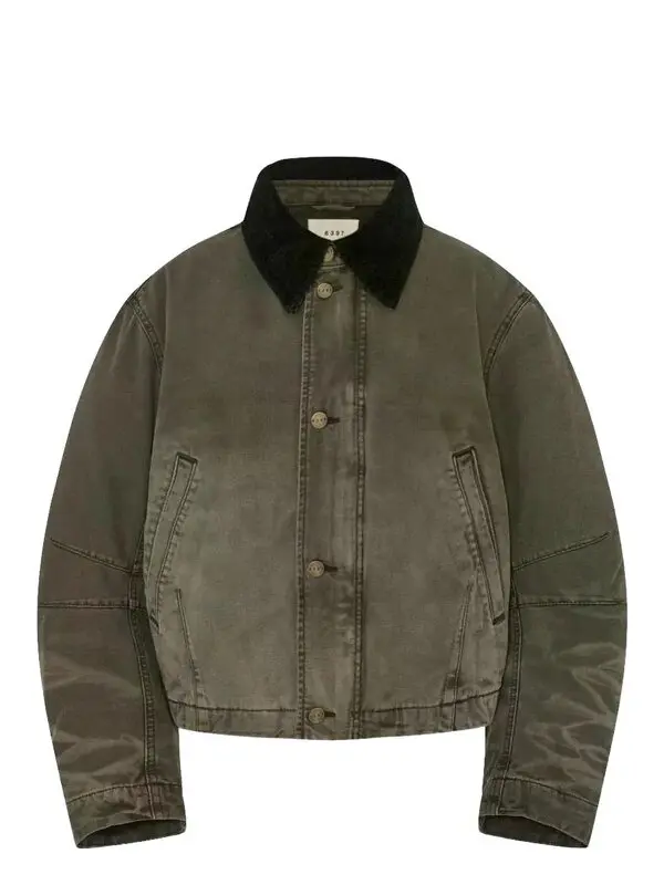 6397 Canvas Corduroy-collar Jacket - Green