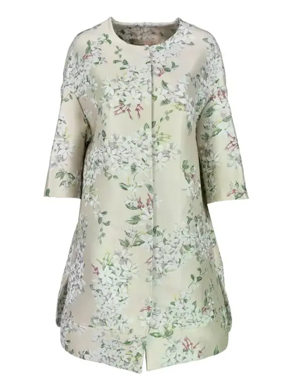 Giambattista Valli Floral Print Three-quarter Sleeve Coat - White
